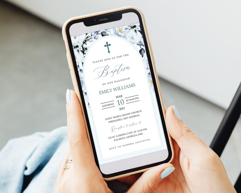 Digital Baptism Invitation Template Blue Arch Frame Blue - Etsy