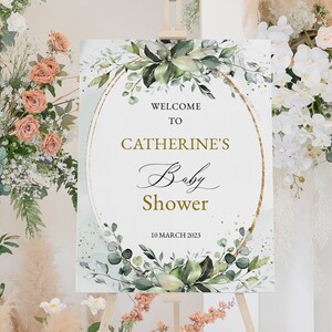 Greenery Baby Shower Welcome Sign, Baby Shower Sign, Editable Welcome ...