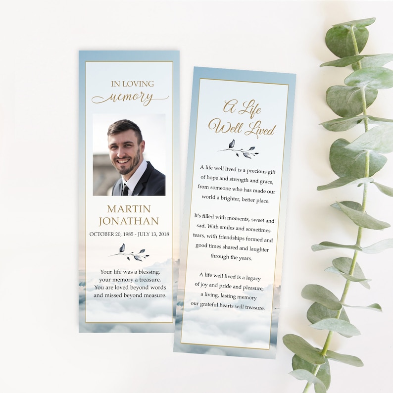 Modèle de signet funéraire F118 pour le ciel bleu de lhomme | Etsy