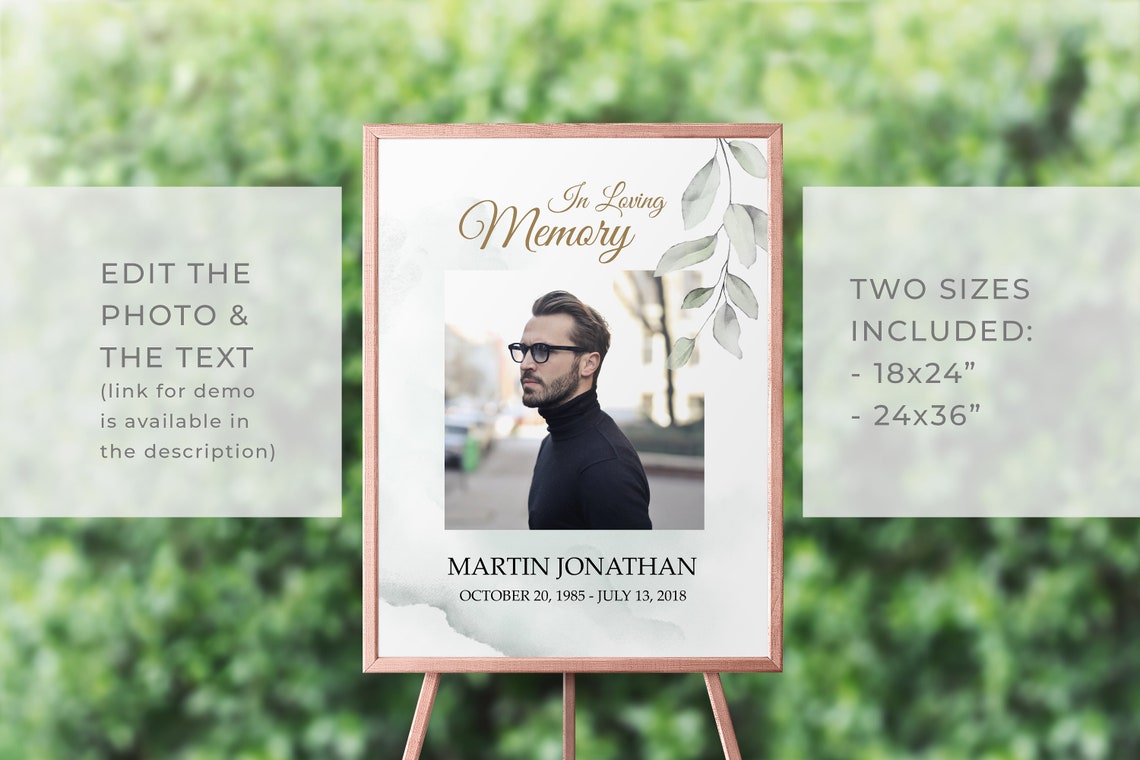 F13 Editable Funeral Sign Leaves Green Memorial Service Sign - Etsy