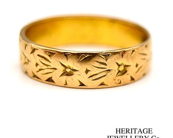 Vintage Engraved Gold Band 22ct Gold - Etsy