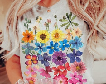 Pressed Flowers Comfort Colors Tshirt, Boho Wildflowers Cottagecore ...