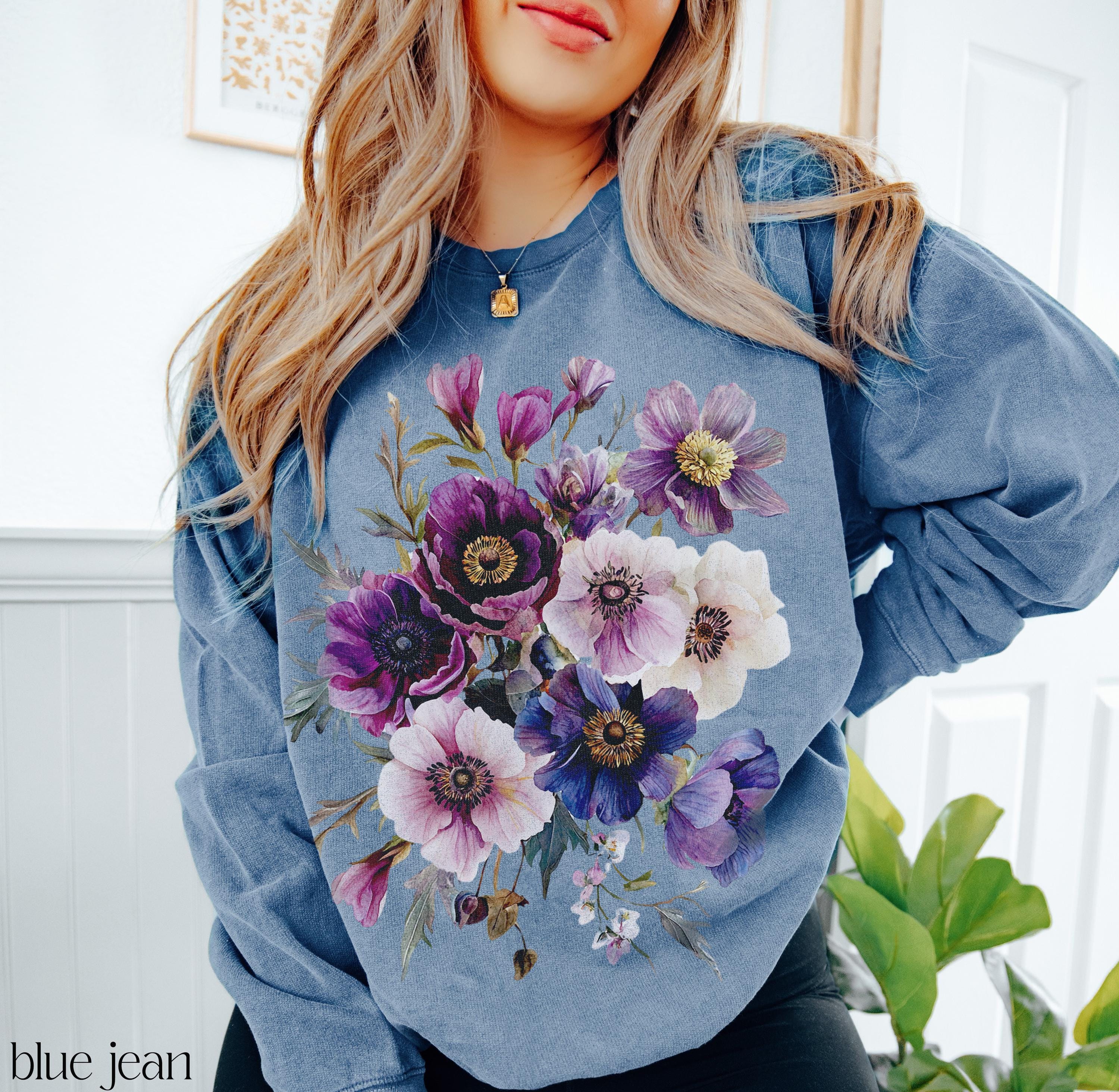 Pressed Flowers Sweatshirt Purple Comfort Colors Sweater Boho ...