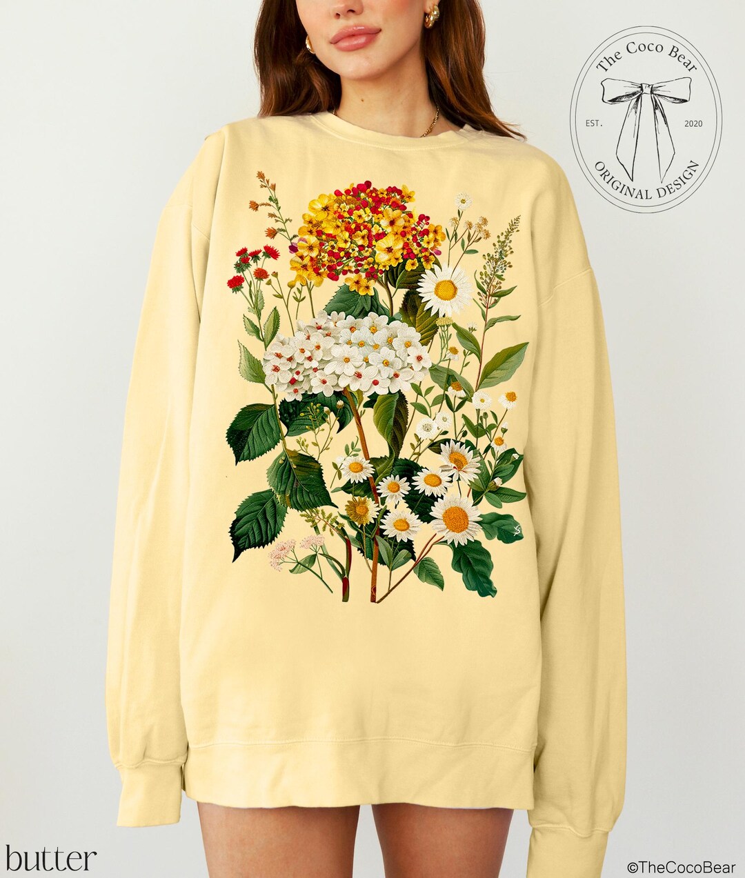 Vintage Pressed Flowers Sweatshirt Hydrangeas Comfort Colors Boho ...