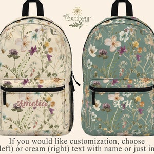 Boho Floral Backpack Flower Print Bookbag Pressed Flowers College Bag ...