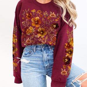 Vintage Pressed Flowers Sweatshirt Cottagecore Autumn Floral Sweater ...