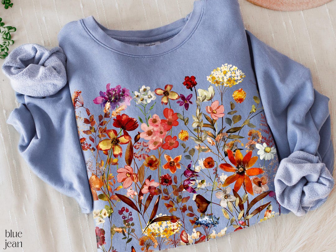 Autumn Pressed Flowers Sweatshirt Comfort Colors Boho Cottagecore ...