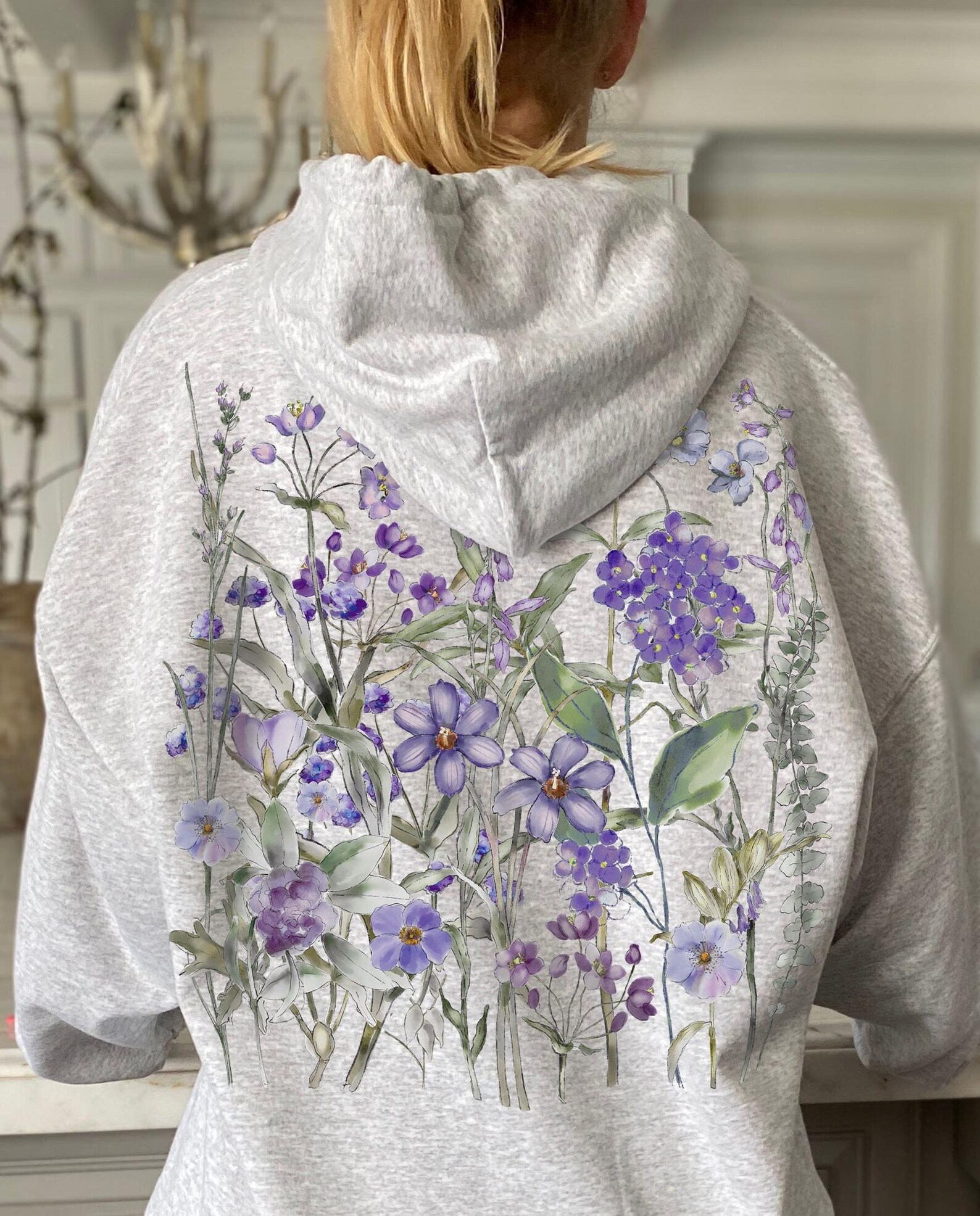 Vintage Pressed Flowers Hooded Sweatshirt, Boho Cottagecore Pastel ...