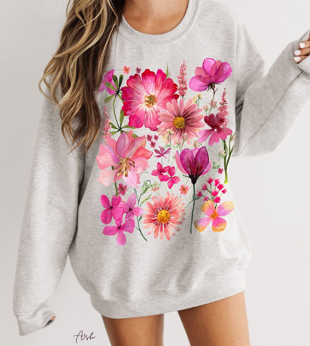 Vintage Pressed Flowers Sweatshirt, Boho Cottagecore Crewneck, Pastel ...