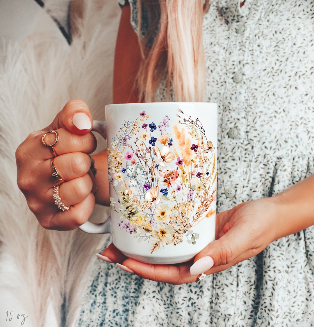Pressed Flowers Mug Boho Wildflowers Cottagecore Coffee Mug - Etsy