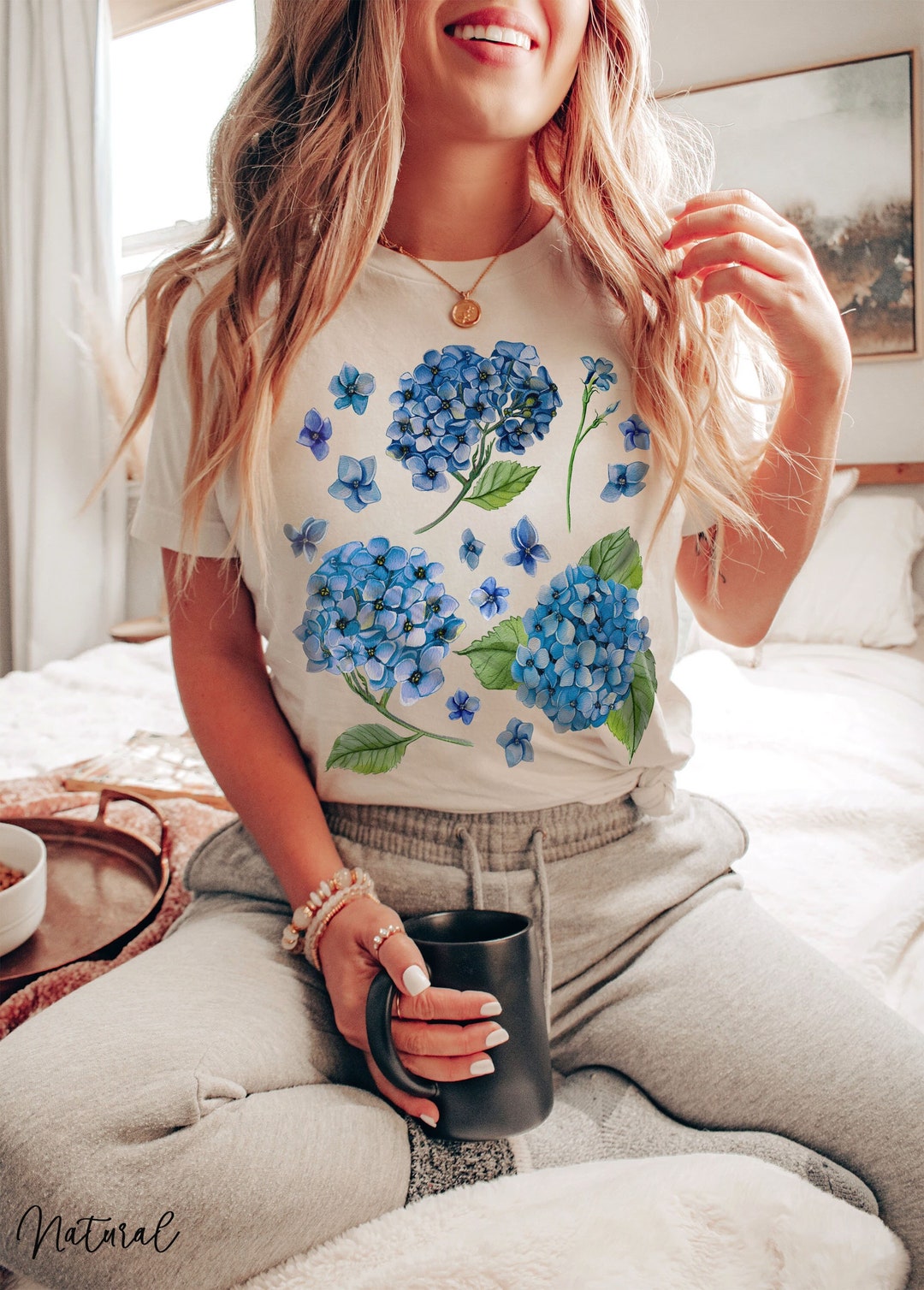 Vintage Blue Hydrangeas Shirt, Floral Cottagecore Tshirt, Fairycore ...