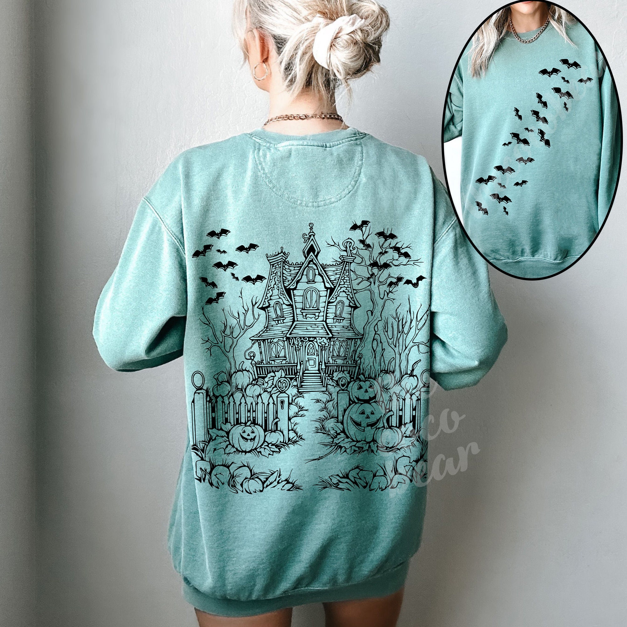 Haunted House Comfort Colors Halloween Sweatshirt Halloween Party Bats ...
