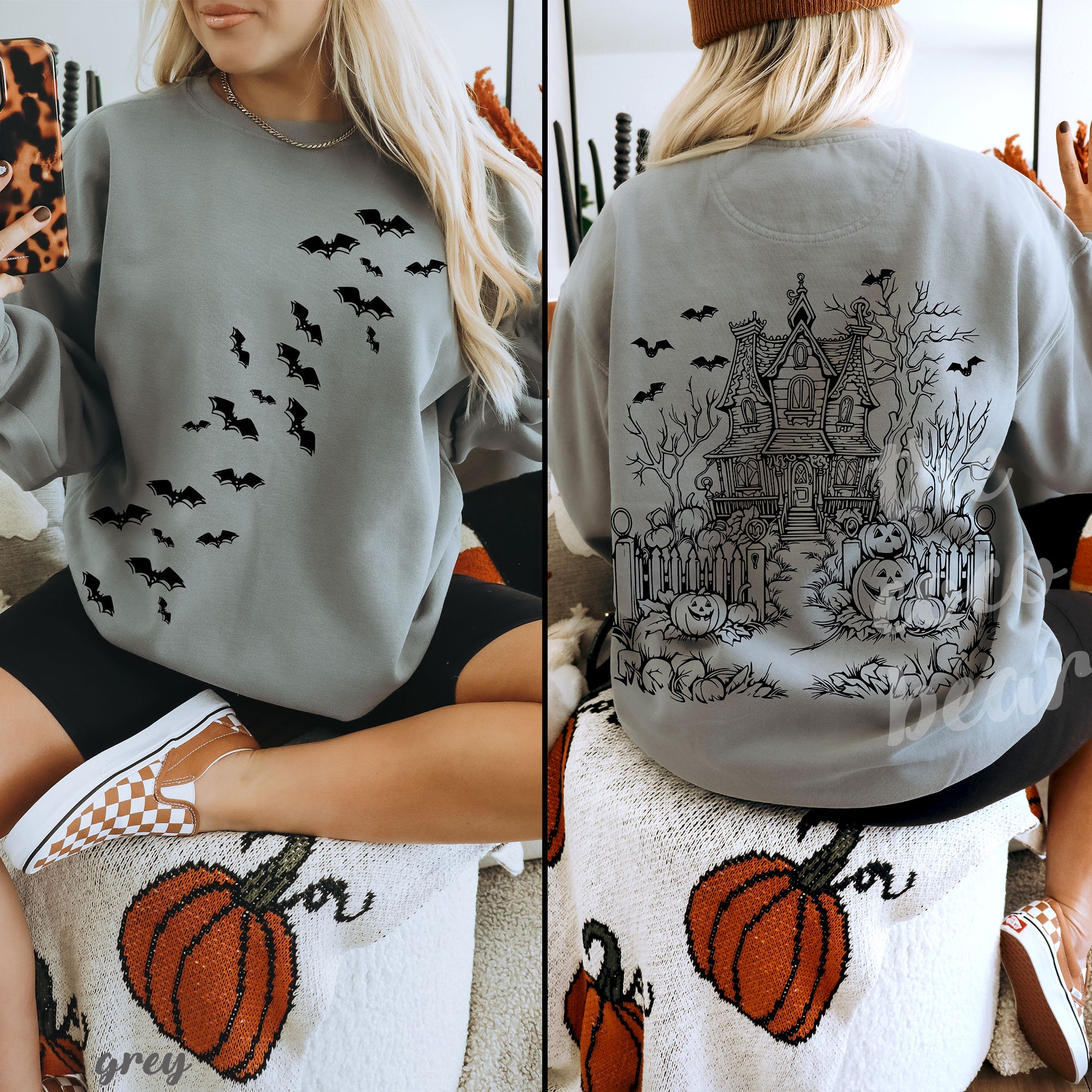 Haunted House Comfort Colors Halloween Sweatshirt Halloween Party Bats ...