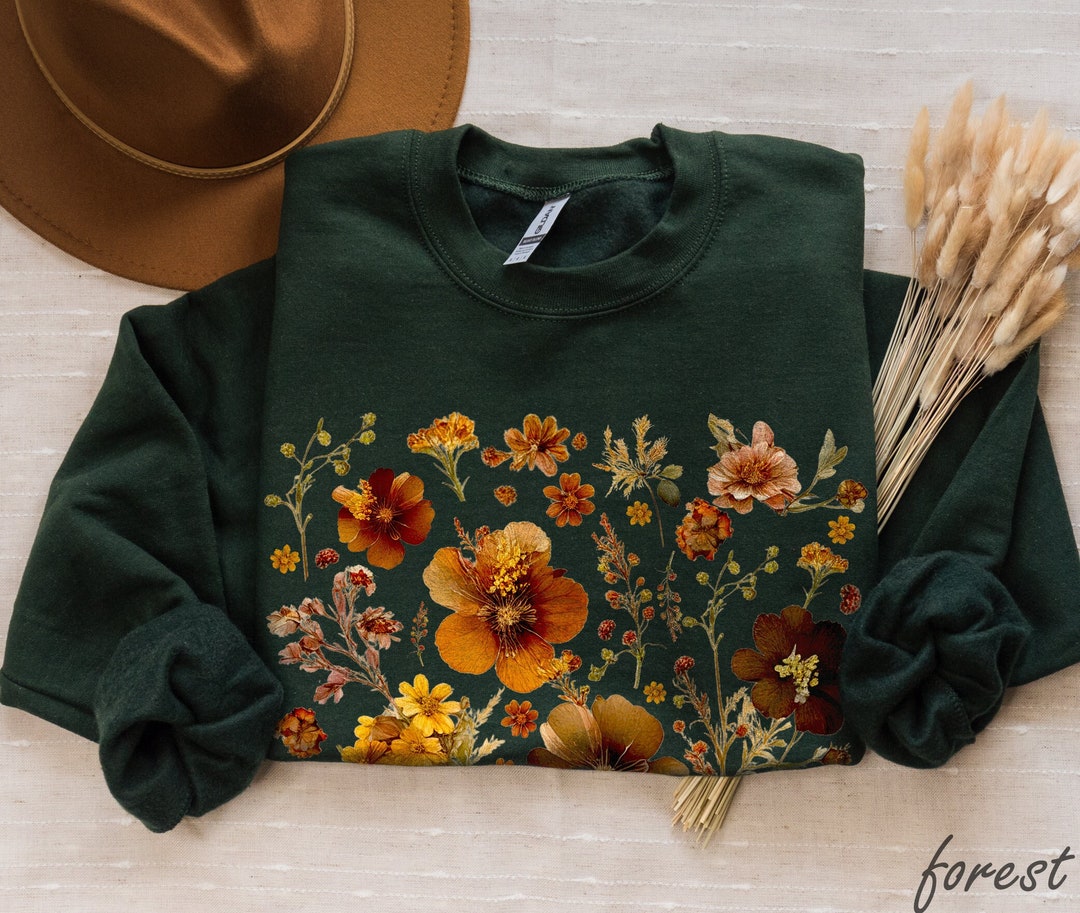 Vintage Pressed Flowers Sweatshirt Cottagecore Autumn Floral Sweater ...