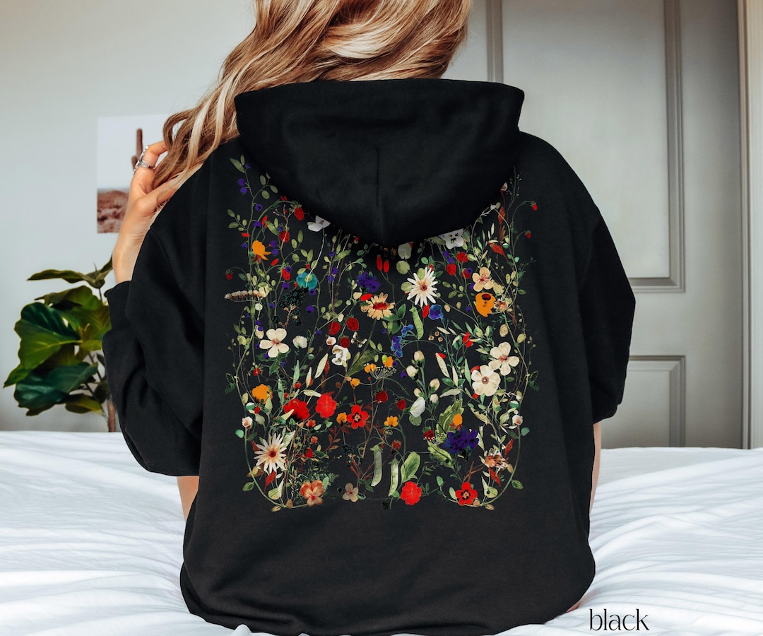 Pressed Flowers Zip Hoodie Cottagecore Sweatshirt Floral Fleece Jacket ...