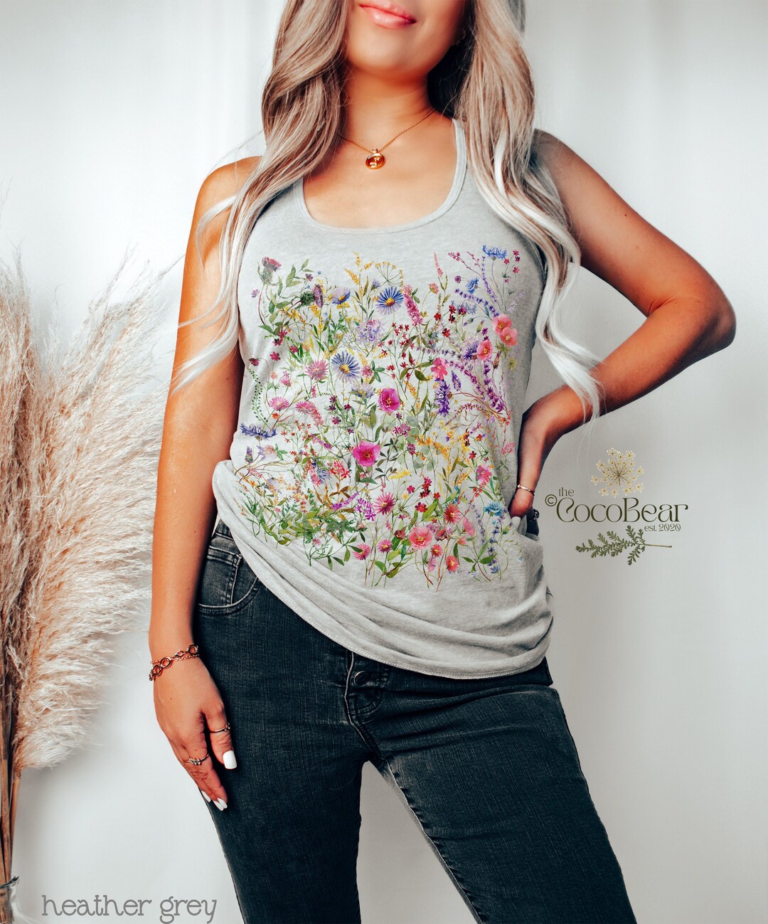 Vintage Pressed Flowers Tank Top, Boho Cottagecore Shirt, Pastel ...
