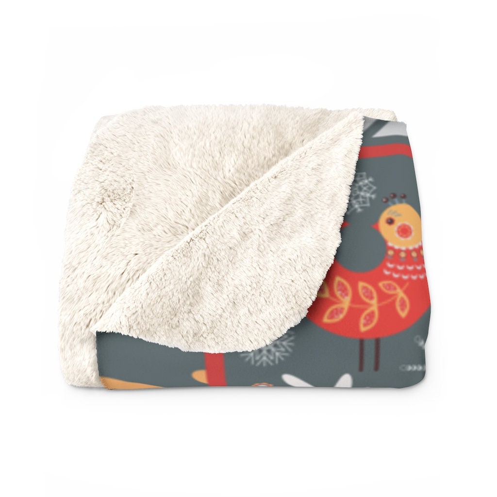 Scandinavian Folk Art Throw Blanket, Norwegian Folk Art Boho Plush ...