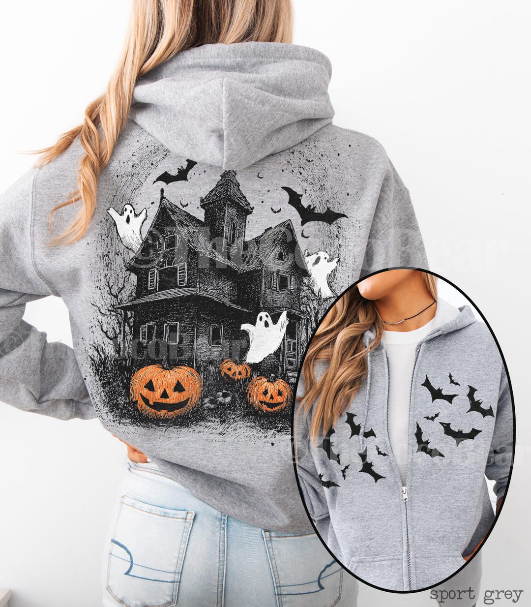 Haunted House Zip Hoodie Halloween Sweater Spooky Season Jacket Full ...