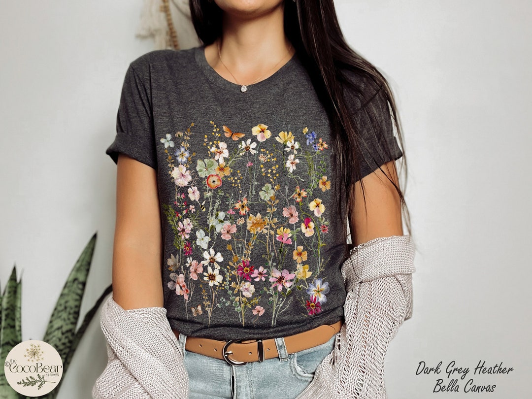 Pressed Flowers Tshirt, Boho Wildflowers Cottagecore Shirt, Oversized ...