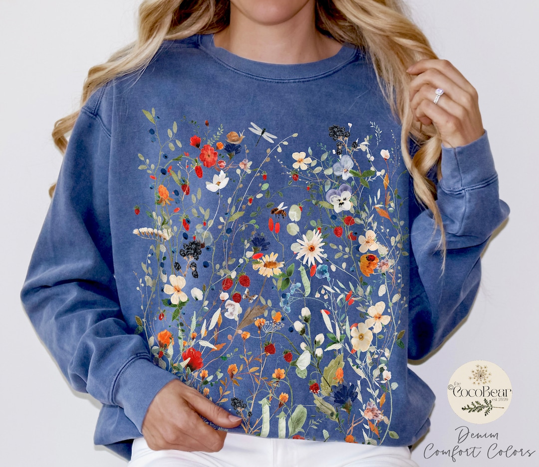 Vintage Pressed Flowers Sweatshirt Comfort Colors Boho Cottagecore ...