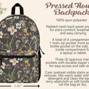 Boho Floral Backpack Flower Print Bookbag Pressed Flowers College Bag ...