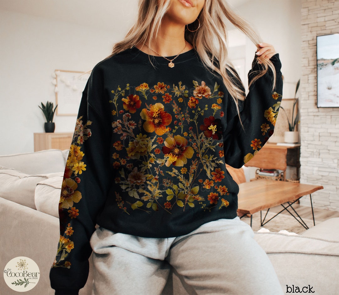 Vintage Pressed Flowers Sweatshirt Cottagecore Autumn Floral Sweater ...