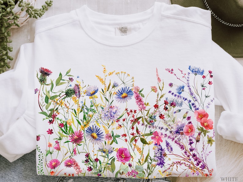 Purple Pressed Flowers Sweatshirt Comfort Colors Boho Cottagecore ...