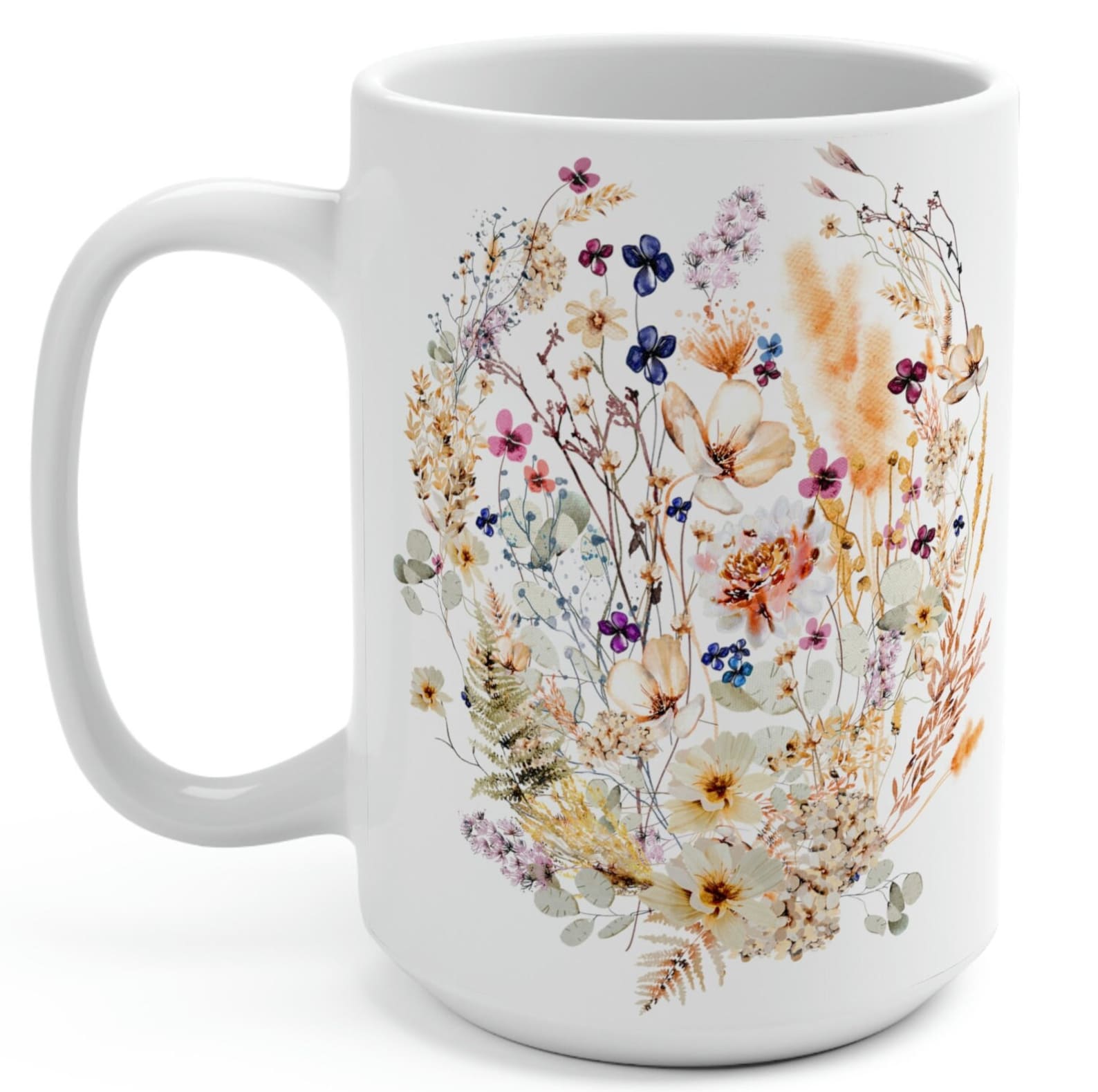 Pressed Flowers Mug, Boho Wildflowers Cottagecore Coffee Mug, Vintage ...