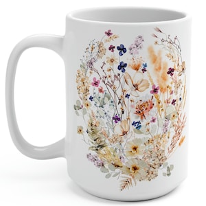 Pressed Flowers Mug, Boho Wildflowers Cottagecore Coffee Mug, Vintage ...