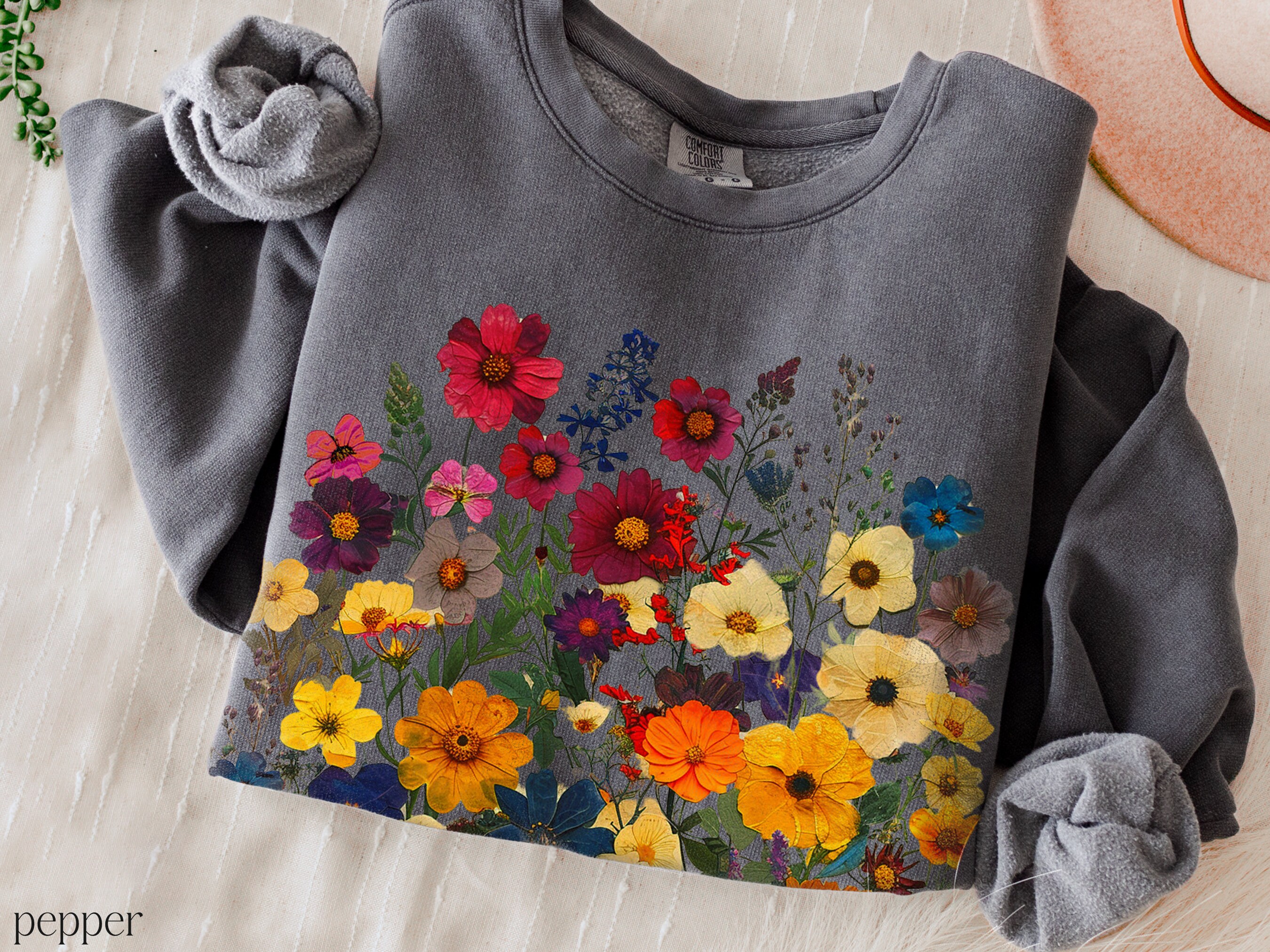 Vintage Pressed Flowers Sweatshirt Comfort Colors Boho Cottagecore ...