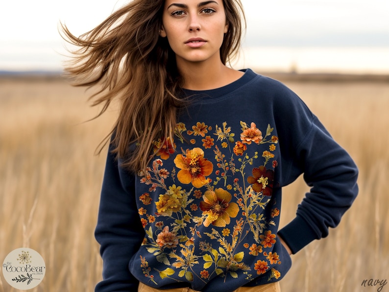 Vintage Pressed Flowers Sweatshirt Cottagecore Autumn Floral Sweater ...