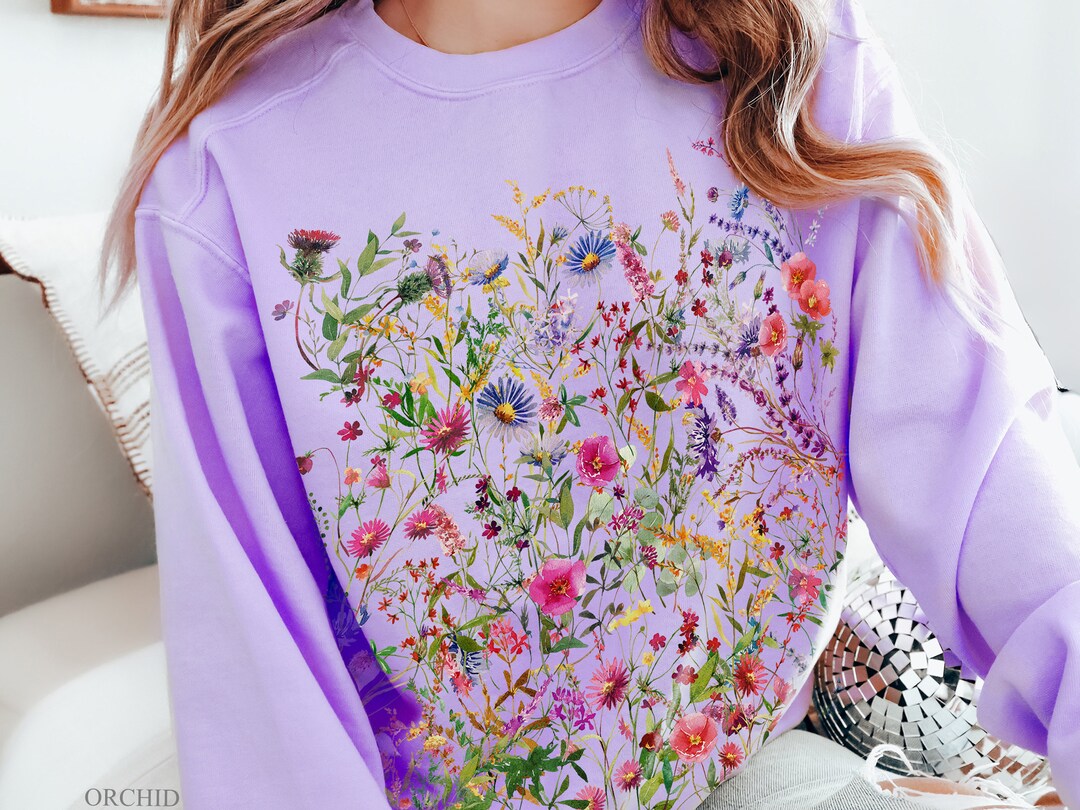 Purple Pressed Flowers Sweatshirt Comfort Colors Boho Cottagecore ...