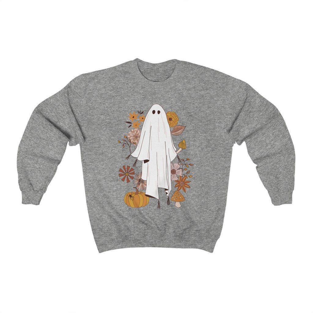 Boho Floral Ghost Sweatshirt, Womens Oversized Comfy Halloween Sweater ...