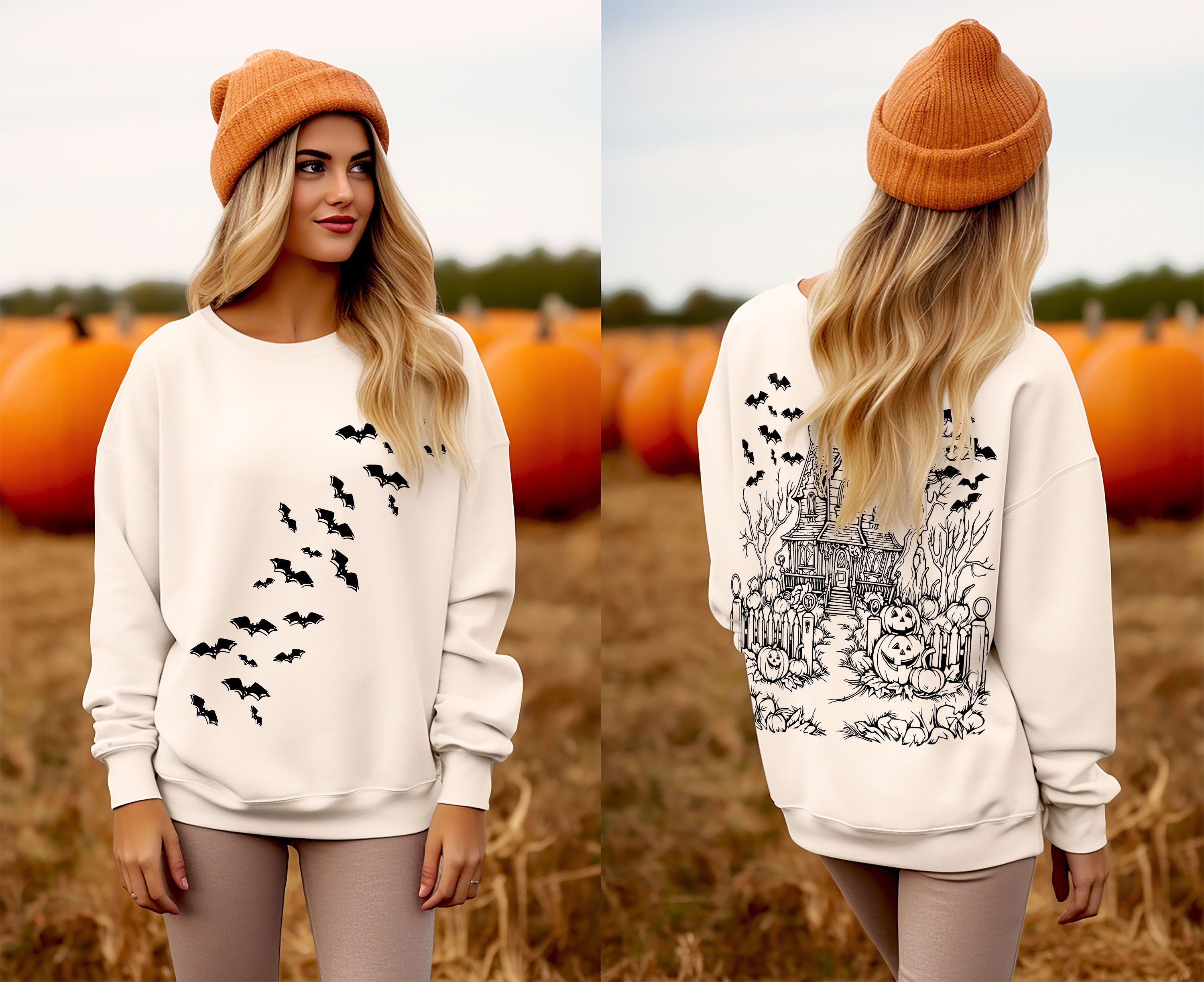Haunted House Comfort Colors Halloween Sweatshirt Halloween Party Bats ...