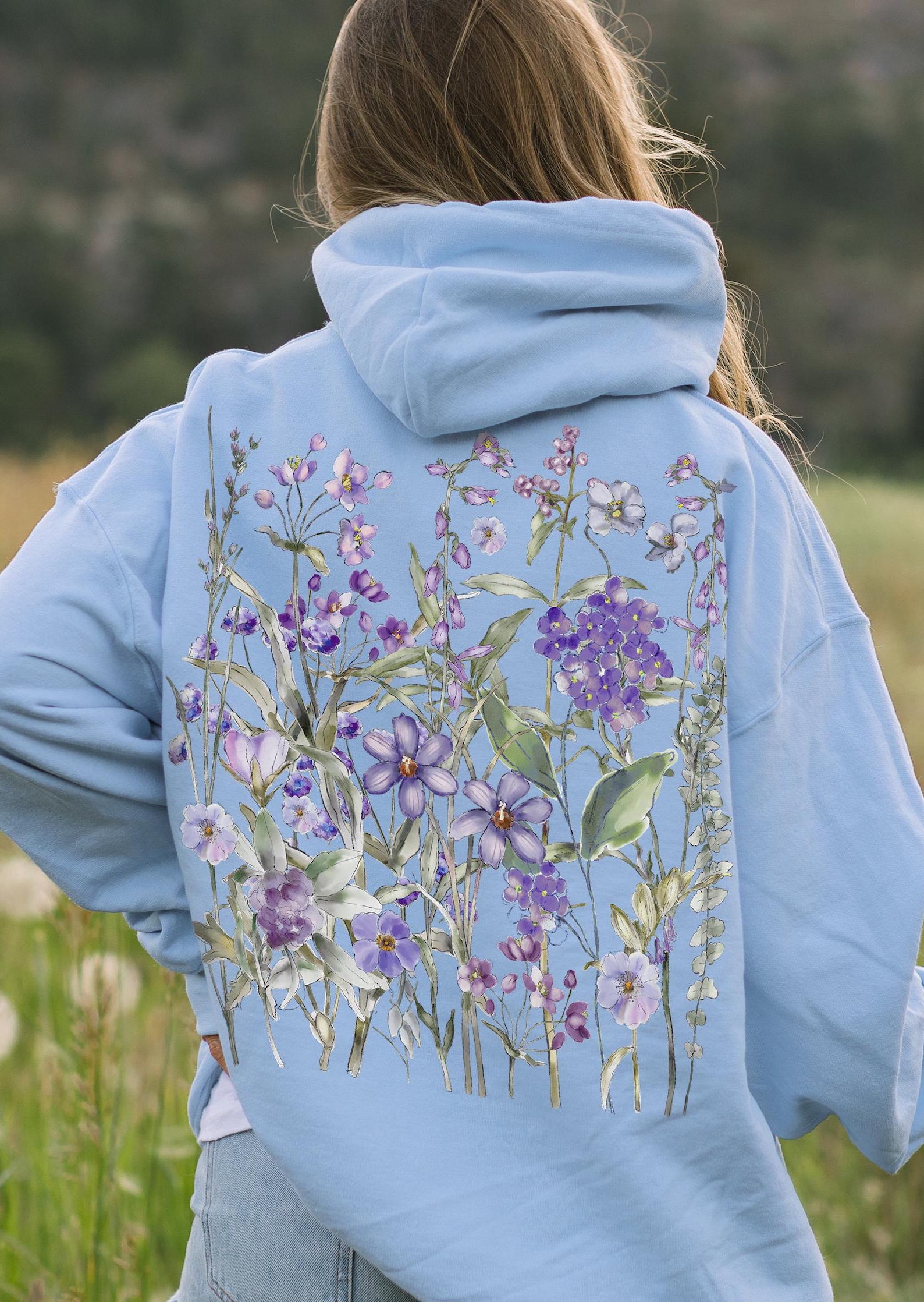 Vintage Pressed Flowers Hooded Sweatshirt, Boho Cottagecore Pastel ...