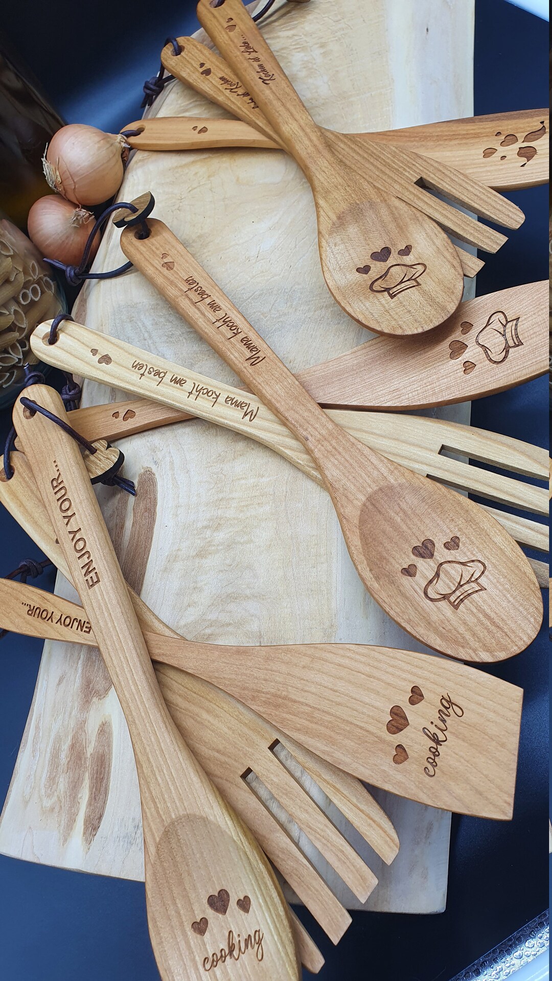 Set of 3 Cooking Spoons & Spatulas Made of Cherry Wood Cooking Spoon ...