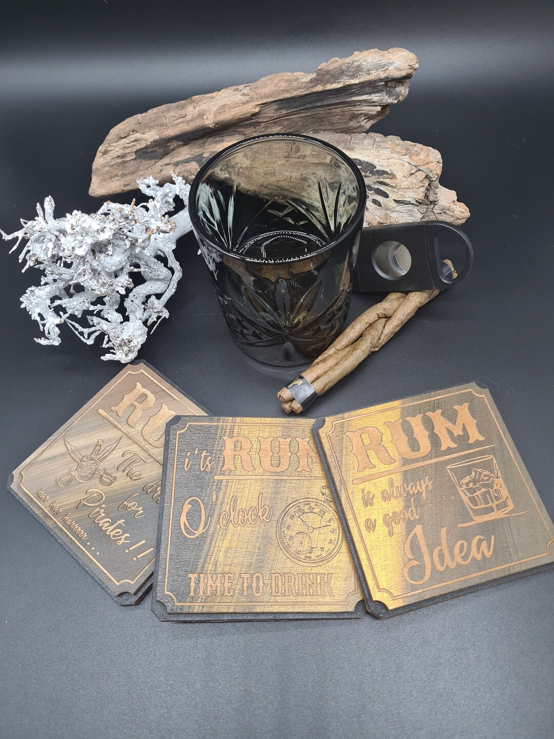 Rum Glass Coaster Rum Unique Wooden Men's Gift Christmas Handmade ...