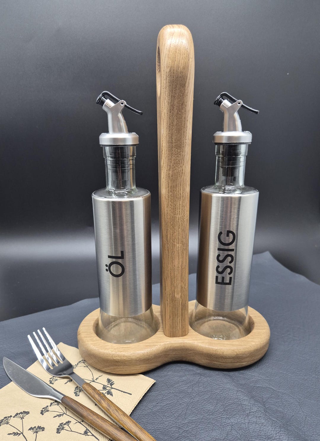 Vinegar and Oil Dispenser With Wooden Holder, Bottle Pourer, Dosing ...