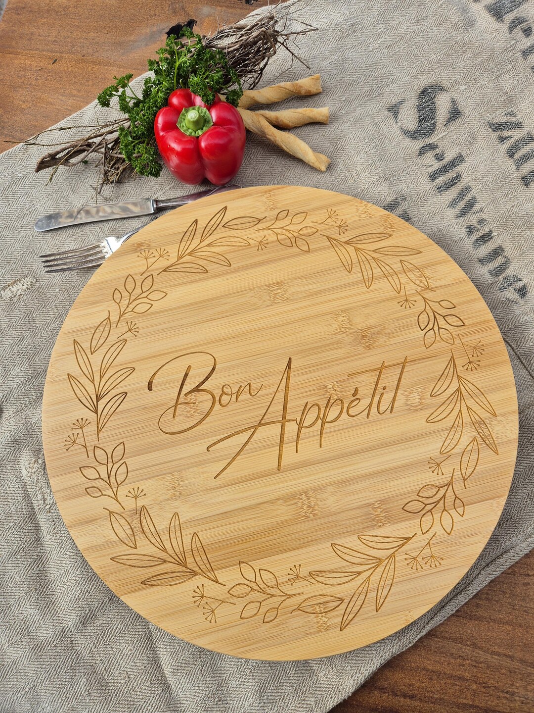 Rotating Serving Plate Made of Bamboo, Round Serving Turntable for the ...