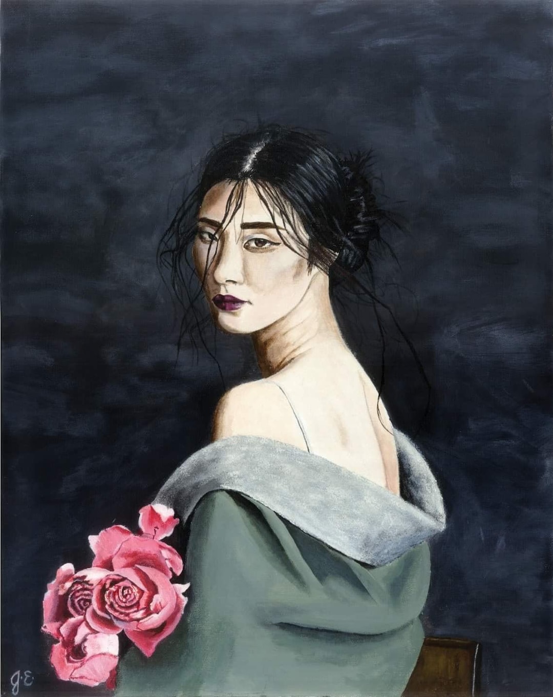Acrylic Painting, Lady With Roses on Canvas Board - Etsy