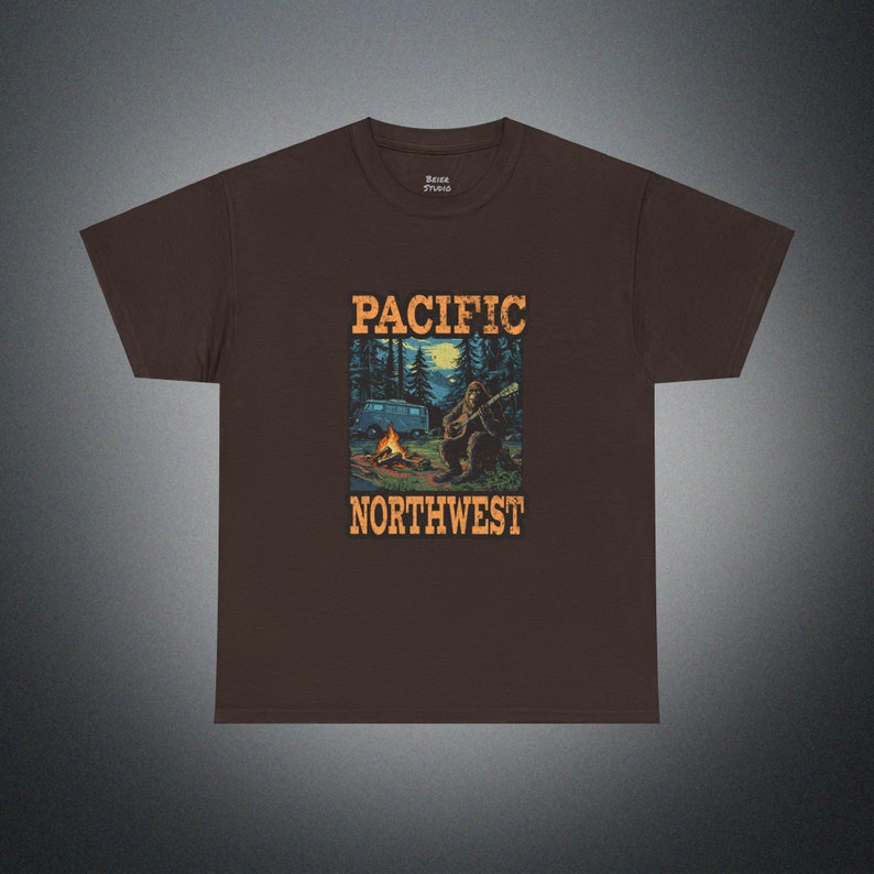 Bigfoot Campfire Graphic Tee Sasquatch PNW Shirt VW Bus Guitar Outdoors ...