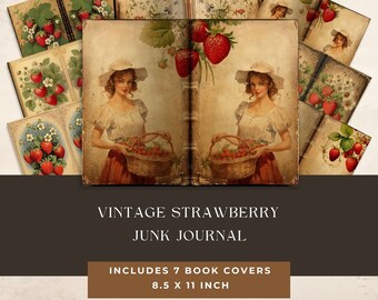 Strawberry Digital Paper, Strawberry Junk Journal Kit, Strawberry ...