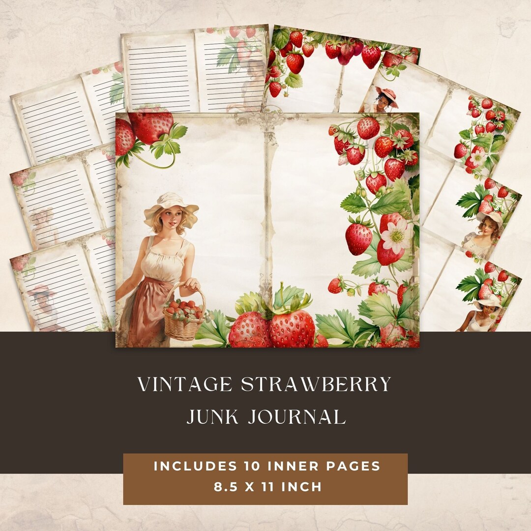 Strawberry Digital Paper, Strawberry Junk Journal Kit, Strawberry ...