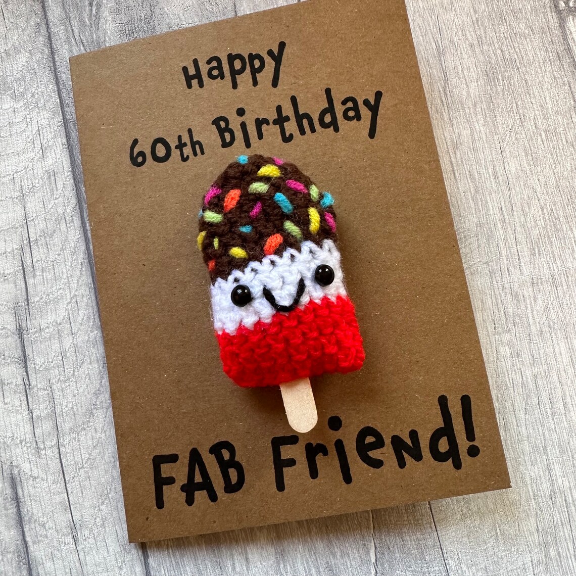 Crochet Ice Cream Birthday Card - Kraft Card, Fab Lolly - Etsy