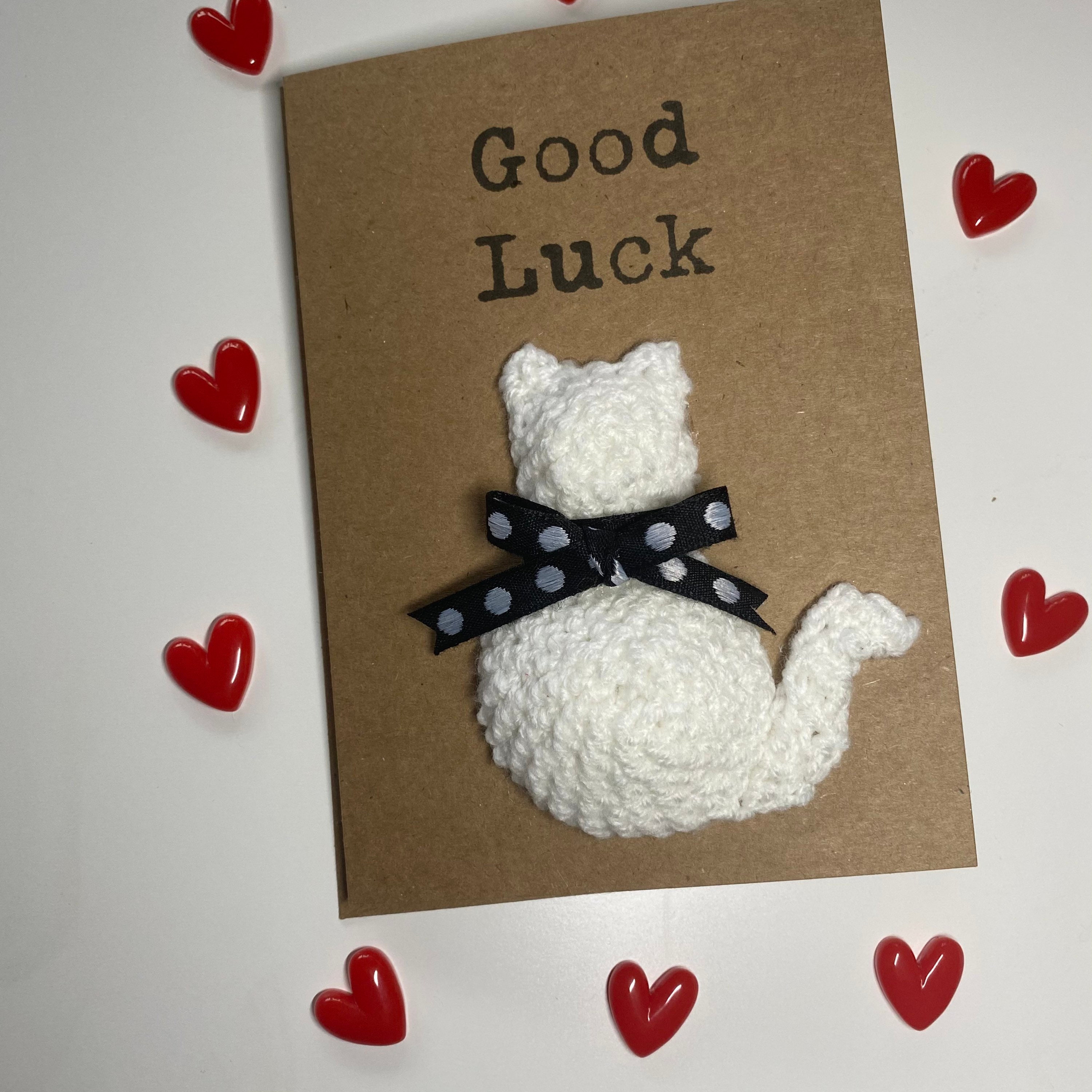 Good Luck Card Crochet Card Kraft Card White Cat Lucky - Etsy UK