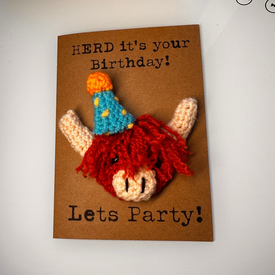 Crochet Highland Cow Birthday Card – Kraft Cardstock - Etsy