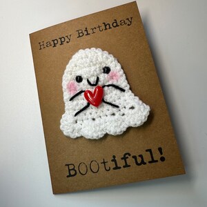 Birthday Card - Crochet Card - Kraft - Ghost - Happy Birthday Bootiful ...