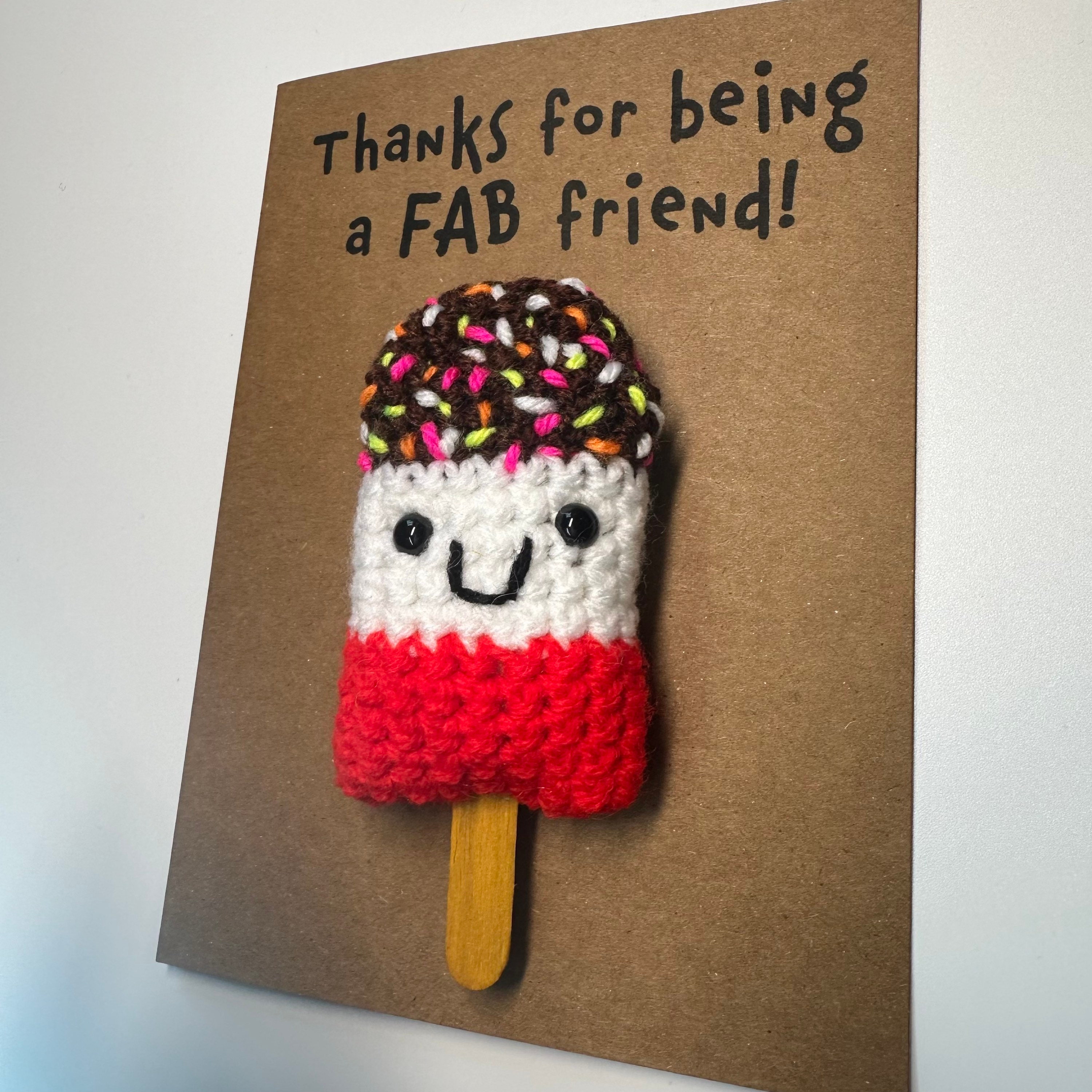 Thank You Best Friend Card - Crochet Card - Kraft - Sweet Fab Lolly Ice ...