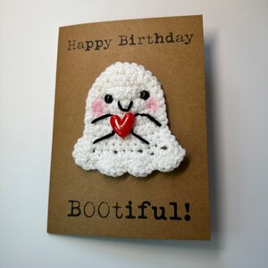 Birthday Card - Crochet Card - Kraft - Ghost - Happy Birthday Bootiful ...