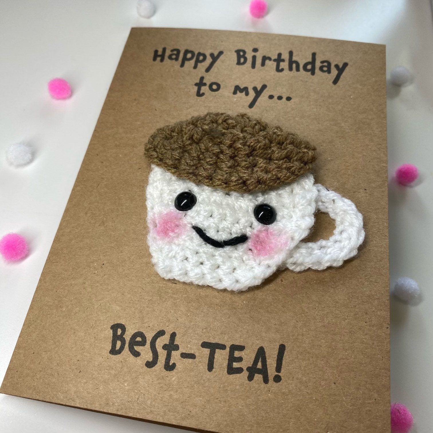 Birthday Card Crochet Card Kraft Card Cup of Tea Happy | Etsy